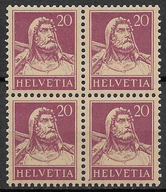 1921: Tellbrustbild 20 Rp.Nr.154 Viererblock ** | Kaufen auf Ricardo