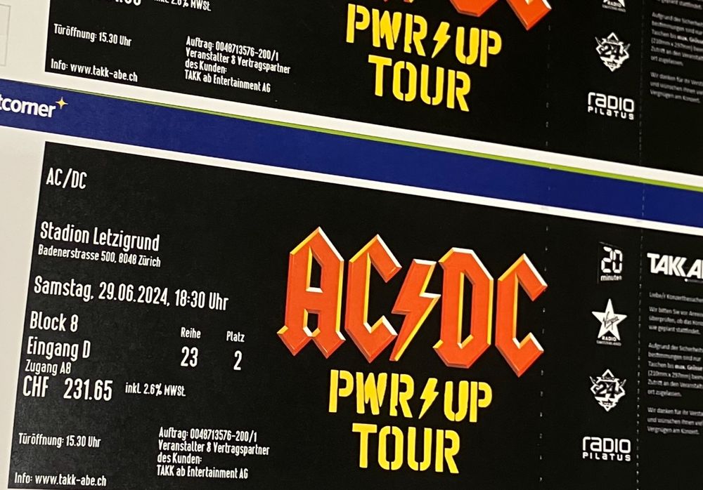 4 AC DC Tickets Sitzplätze 29.6.2024 in Zürich (Neu und ...