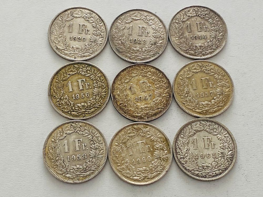 Silber Lot 1 Franken 9 Stück ab 1920 ab nur CHF 1.- | Kaufen auf Ricardo