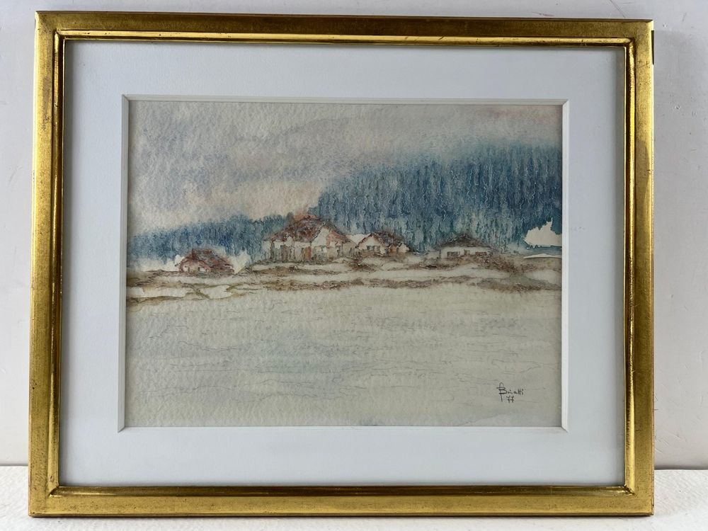 Landschaft Aquarell Handsigniert Echtgoldrahmen | Kaufen auf Ricardo