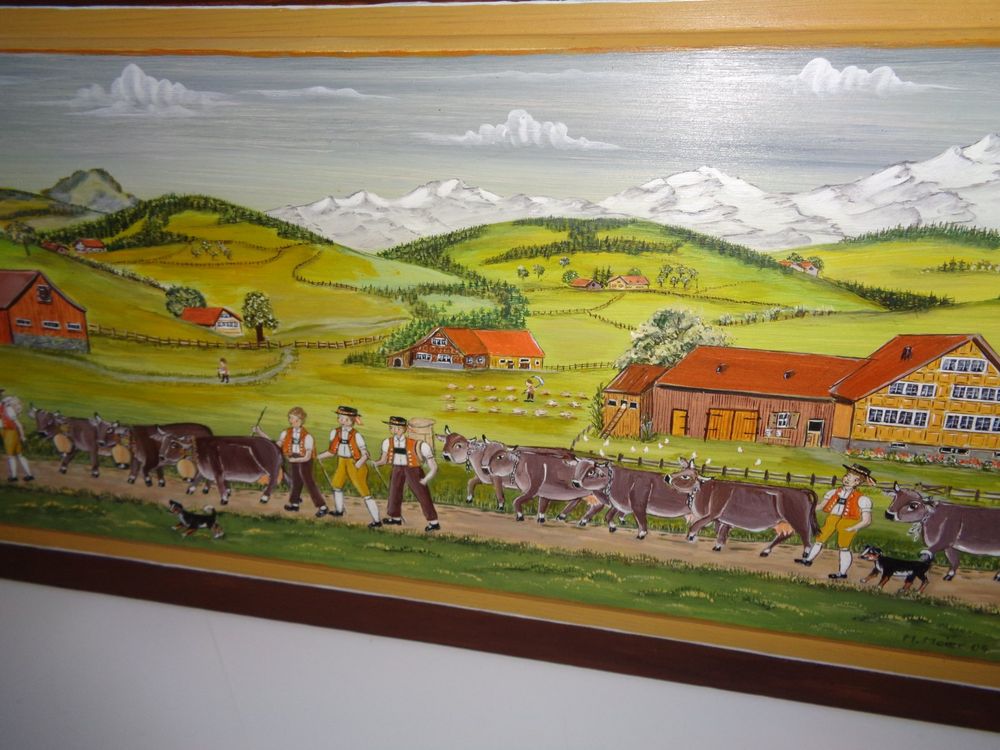 APPENZELLER BILD ALPAUFZUG BAUERNMALEREI NAIVE MALEREI | Kaufen auf Ricardo