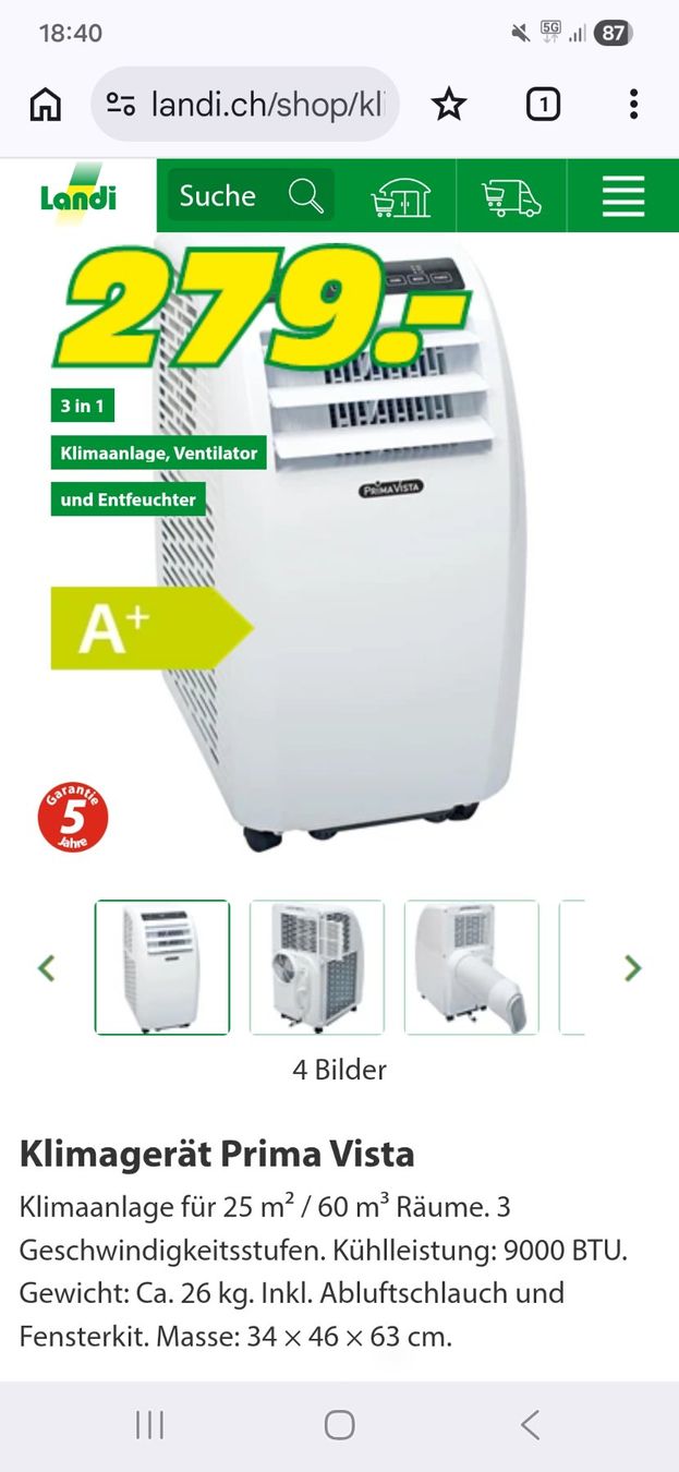 Klimagerät Prima Vista 9000 BTU inkl. Schlauch & Fensterk... (Neu ...