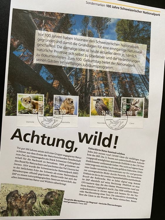 Wildtiere ZN 1520-1523 Tabs auf Kopie 100 Jh Nationalpark | Kaufen auf Ricardo