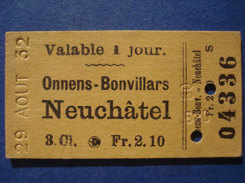 SBB - 29.8.1932 - ONNENS-BONVILLARS - NEUCHÂTEL - 3.Classe (Gebraucht) in Biel/Bienne für CHF 22 ...