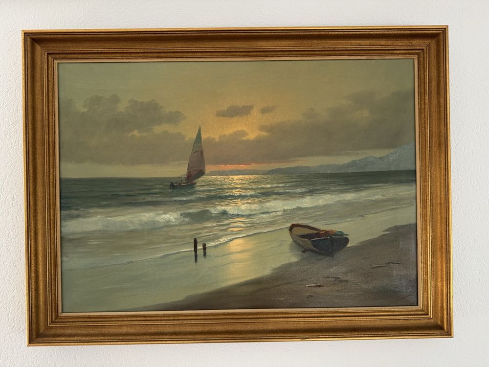 Ölgemälde, signiert, Meer, Segelboot, goldener Rahmen, top (Gebraucht) in St. Gallen für CHF 500 ...