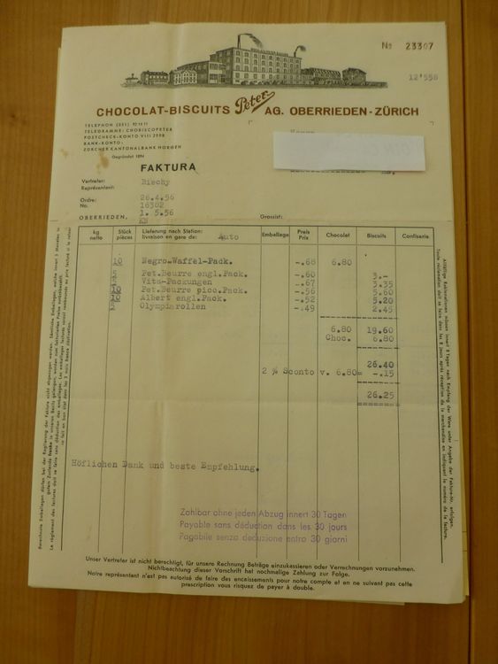 Oberrieden- Zürich, Peter AG, Chocolat, 1956 (Gebraucht) in Bettlach ...