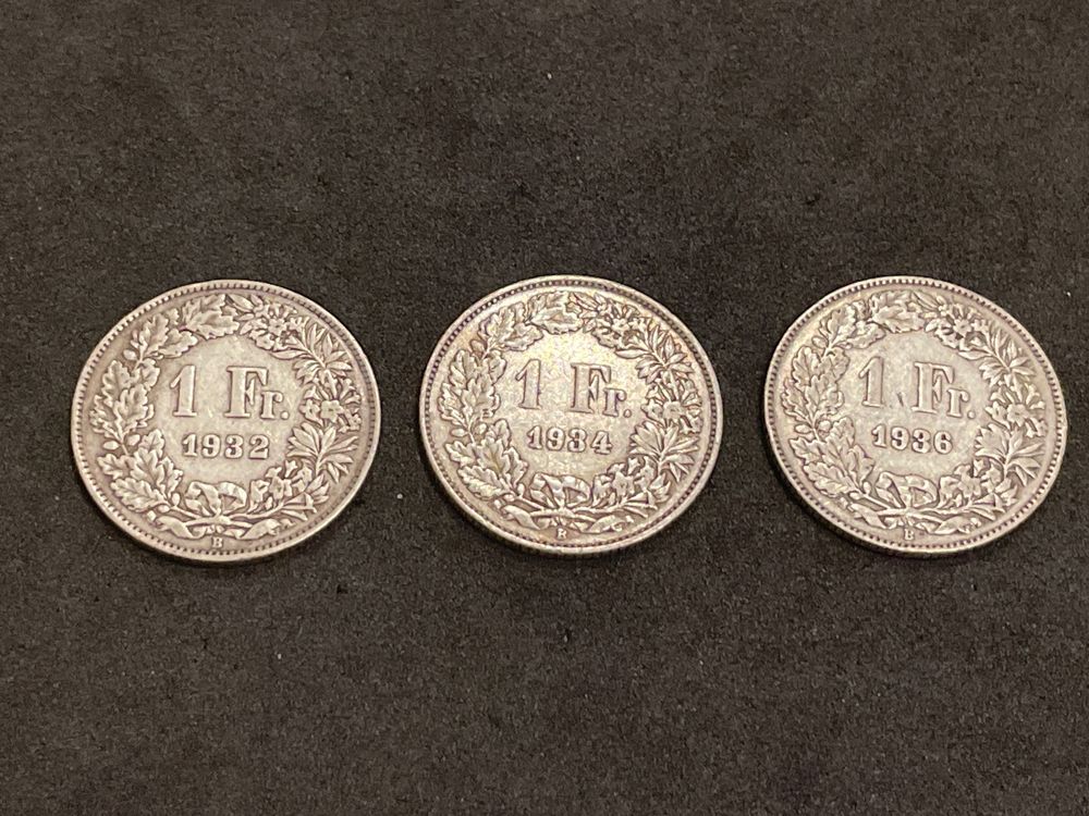 !!AB 1.-!! 1Franken Schweizergeld 3Stück./ 1932,1934,1936 (Gebraucht) in Schlieren für CHF 11 ...