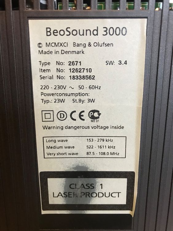 Bang & Olufsen BeoSound 3000 Audiosystem inkl. Beo 4 Remote (Gebraucht ...