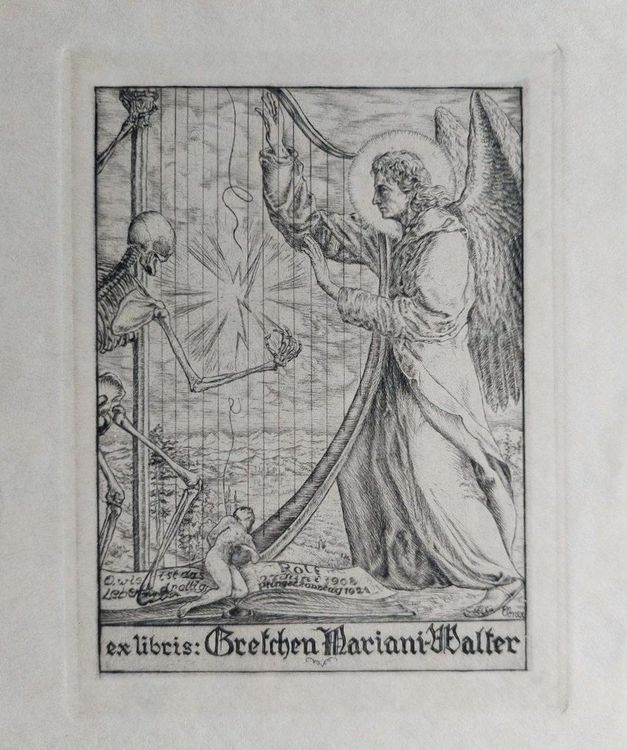 Exlibris Ernst Emil Ebner - Original Kupferstich Engel Tod (Gebraucht ...