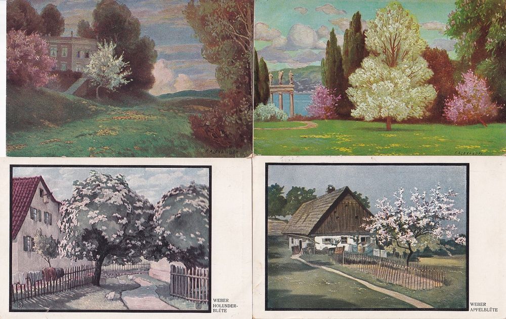 8 x Frühlings-Landschaften mit Blütenbäumen • antike AK (Gebraucht) in Zürich für CHF 4 – mit ...