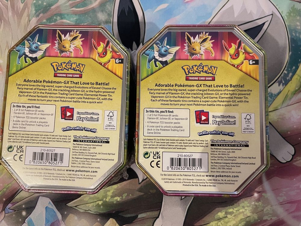 Pokémon TCG Elemental Power Tin Vaporeon GX/Flareon GX (Neu und ...