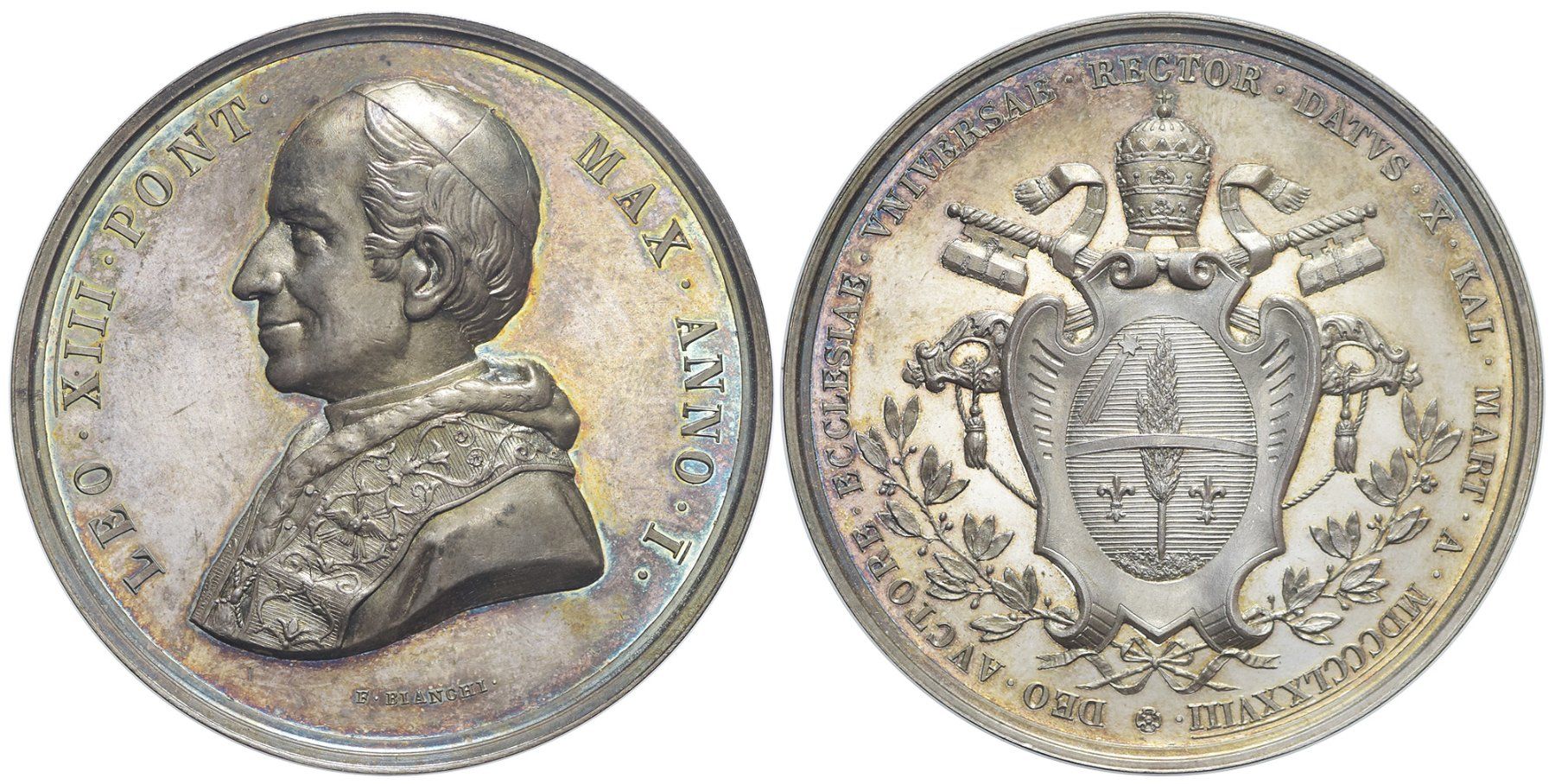 b- Leo XIII, Silbermedaille AN I (1878) (Gebraucht) in Chiasso für CHF ...