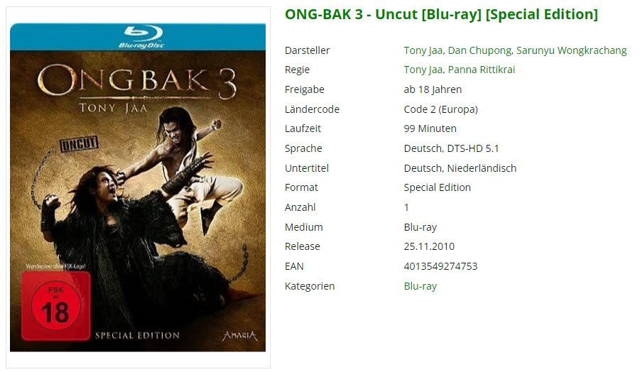 ONG-BAK 3 - Uncut (Blu-ray) - (Special Edition) (Gebraucht) in Emmetten für CHF 4 – mit ...