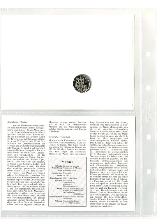 Monaco_1987_Münzbrief mit Beschreibung (Gebraucht) in Hombrechtikon für CHF 1.3 – mit Lieferung ...