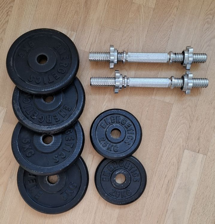 Kurzhanteln - Gewichte 4x5kg 2x2.5kg, 2 Stangen (Gebraucht) in ...