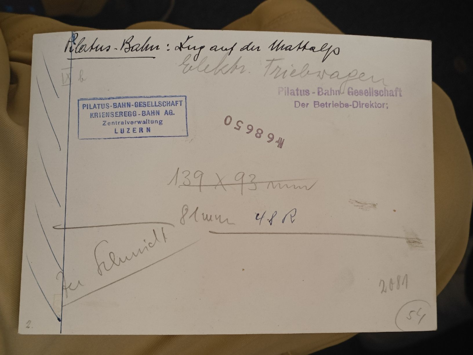 Altes Werk Photo / Pilatus Bahn Gesellschaft Luzern ca. 1960 (Gebraucht ...