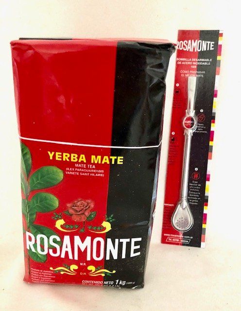 Yerba Mate ROSAMONTE con palo 1 kg und Bombilla mit Logo (Neu und ...