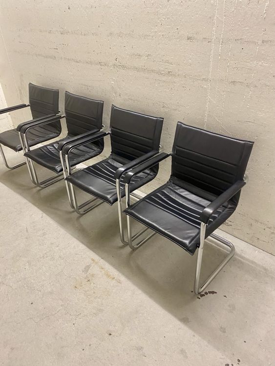 4erSchwarze Leder Freischwinger Chromstahl Walter Knoll Stil (Gebraucht) in Winterthur für CHF ...