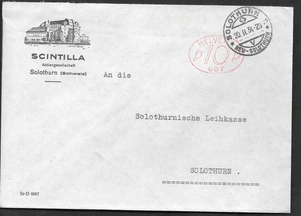 Solothurn illustr. Brief Freistempel Scintilla 20.2.1934 | Kaufen auf ...