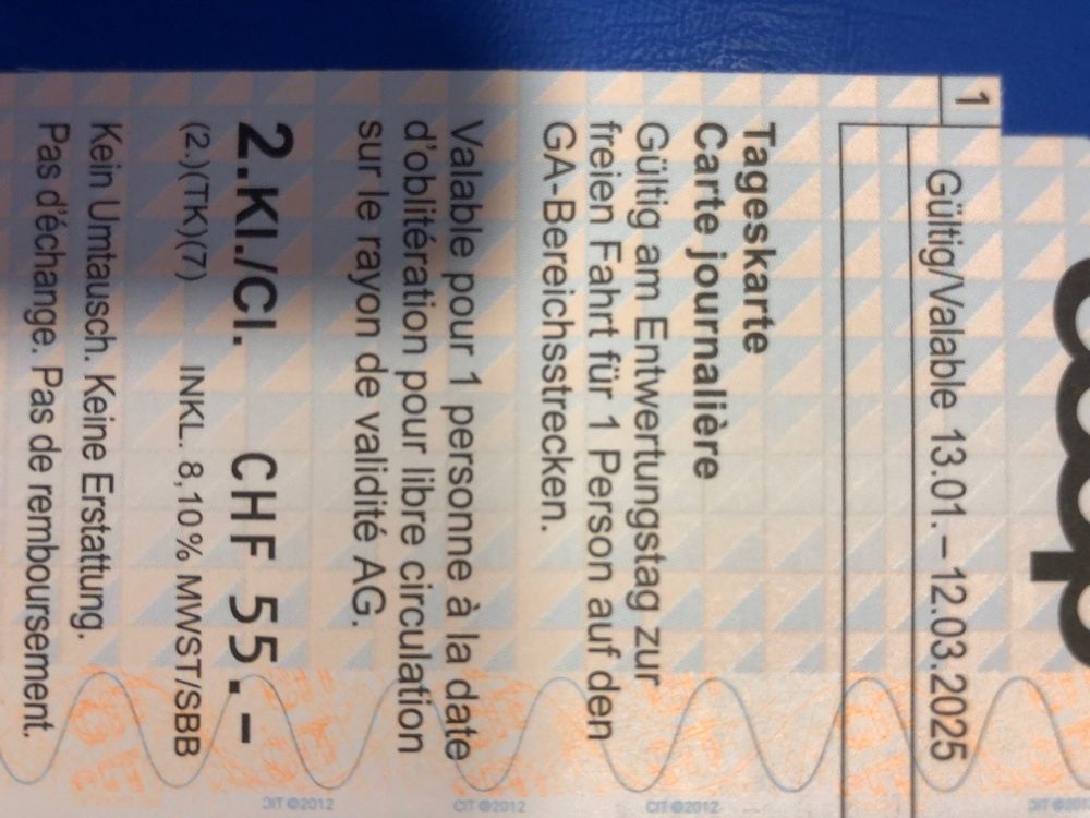 SBB TAGESKARTE (ohne Halbtax-Abo gültig bis 12. März 2025) (Neu (gemäss ...