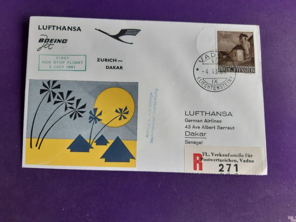 Erstflugbrief Vaduz-ZH-DAKAR 5.7.1961 !!! | Kaufen auf Ricardo