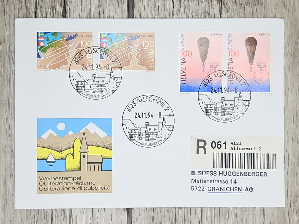 CL11 Enveloppe + Timbre Suisse 1994 (Gebraucht) in Cousset für CHF 0.85 – mit Lieferung auf ...