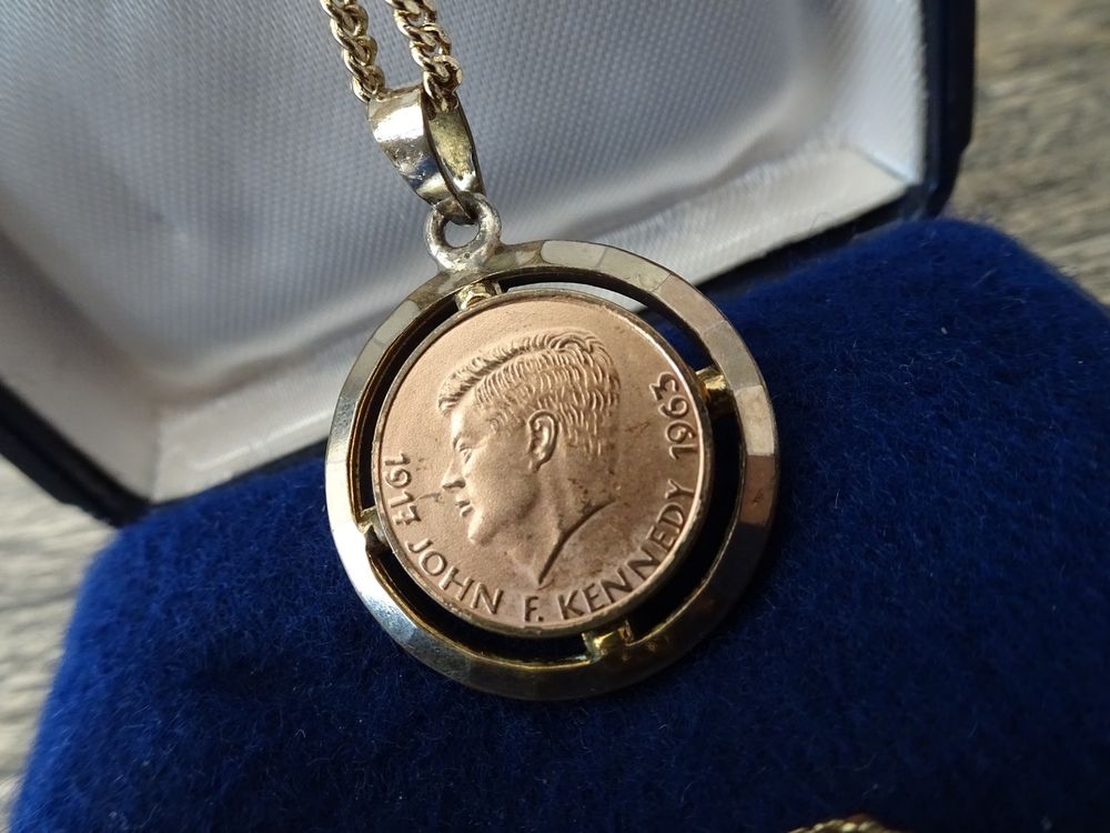 lange Kette mit Anhänger vergoldet Rotgold John F. Kennedy (Gebraucht ...