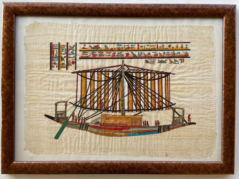 Ägyptisches Schiff Papyrusbild, handgemalt, gerahmt (Gebraucht) in ...