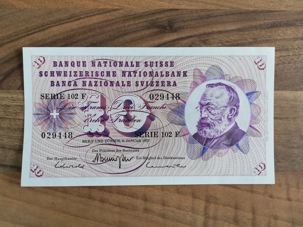 10 Franken Note 1977 (Neu (gemäss Beschreibung)) in Scherzingen für CHF ...