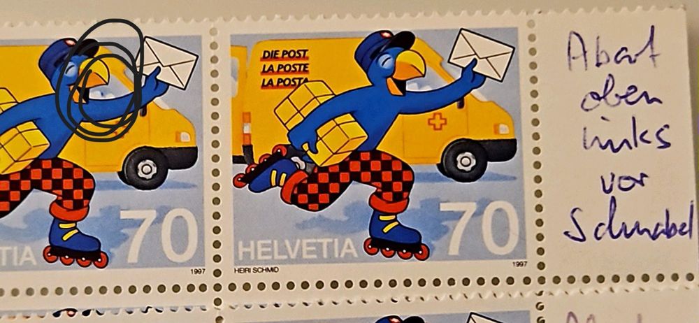 913 Ab1 blauer Punkt unter Schnabel ** (100.-- Fr. Kat.) 6.- (Gebraucht ...