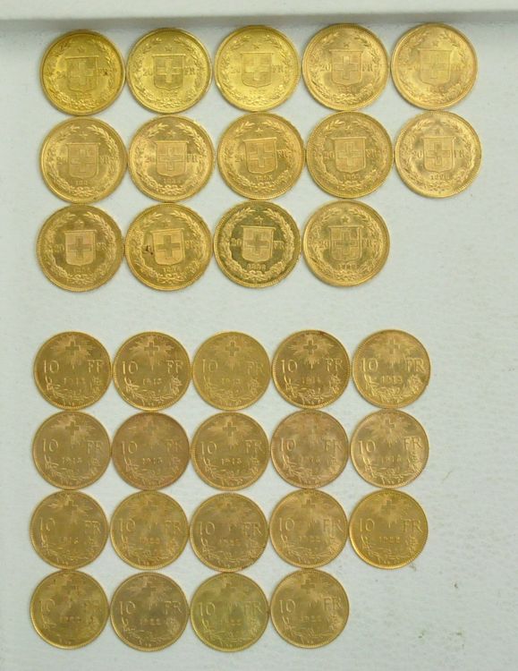 14x 20 Fr. Helvetia 1883-1896 + 19x 10 Fr. Vreneli 1912-1922 (Gebraucht ...