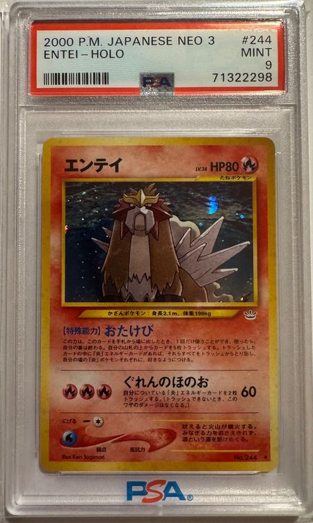 Pokémon PSA 9 Entei Holo Neo 3 Japanese 2000 (Neu und originalverpackt ...