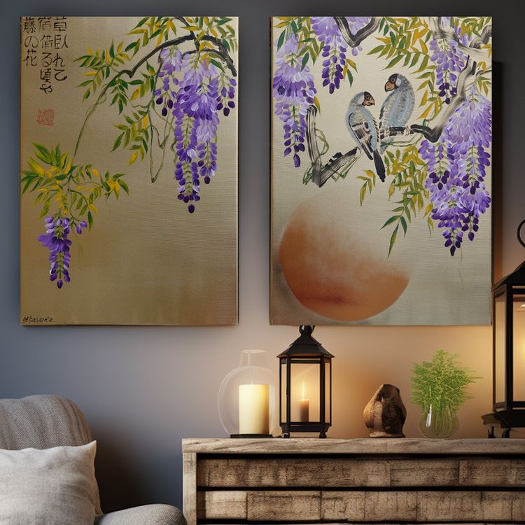 Japanische Wisteria J335 ⚡️ Goldene Acrylgemälde 70x100cm | Kaufen auf Ricardo