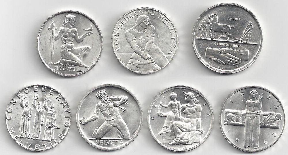 alle 7 Schweizer Silber 5 Franken-Gedenkmünzen 1936 - 1963 | Kaufen auf Ricardo