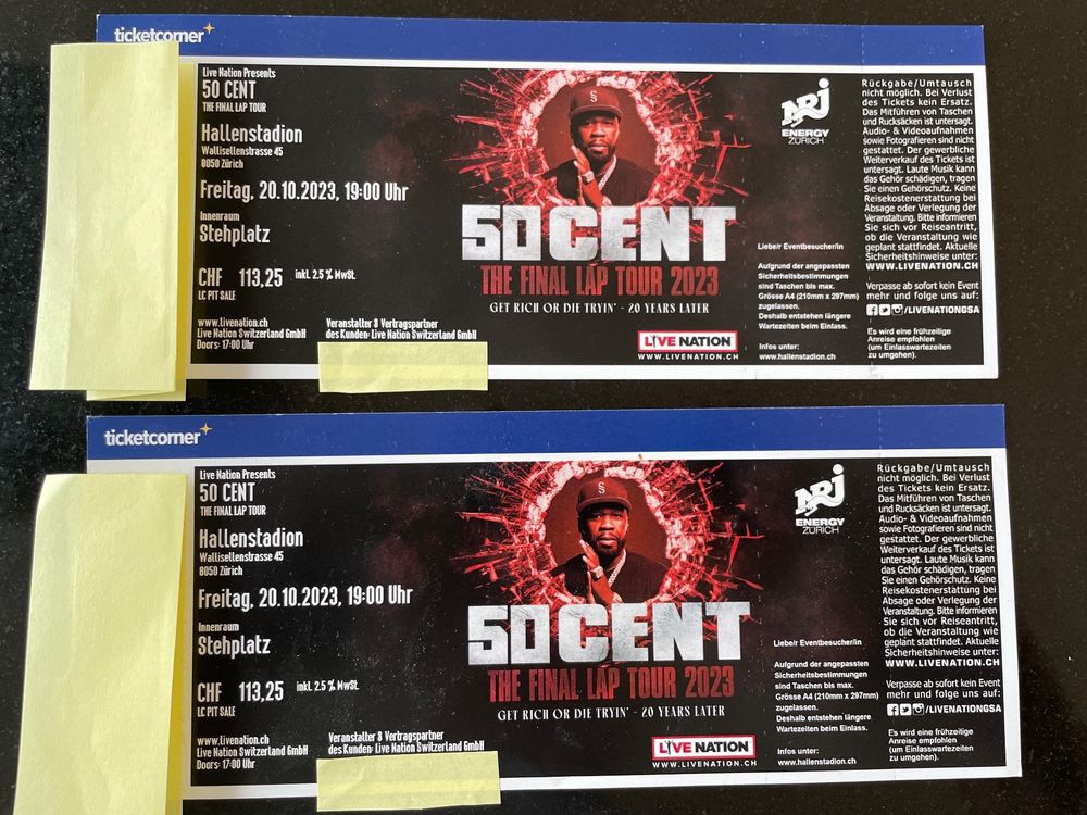 50 CENT - Zürich 20.10.23 - 2 Stehplatz-Tickets zusammen | Kaufen auf ...