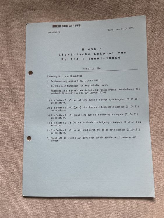 SBB Re 4/4 I Schaltplan R 430.1 (Gebraucht) in Oberwil BL für CHF 1 – mit Lieferung auf Ricardo ...