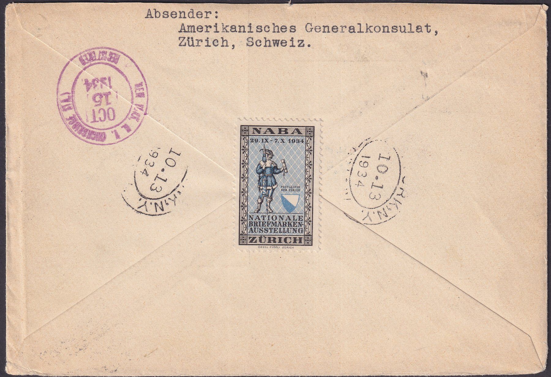 1934, W1 (NABA-Block) + Vignette rs nach New York K: 850.-+ (Gebraucht ...