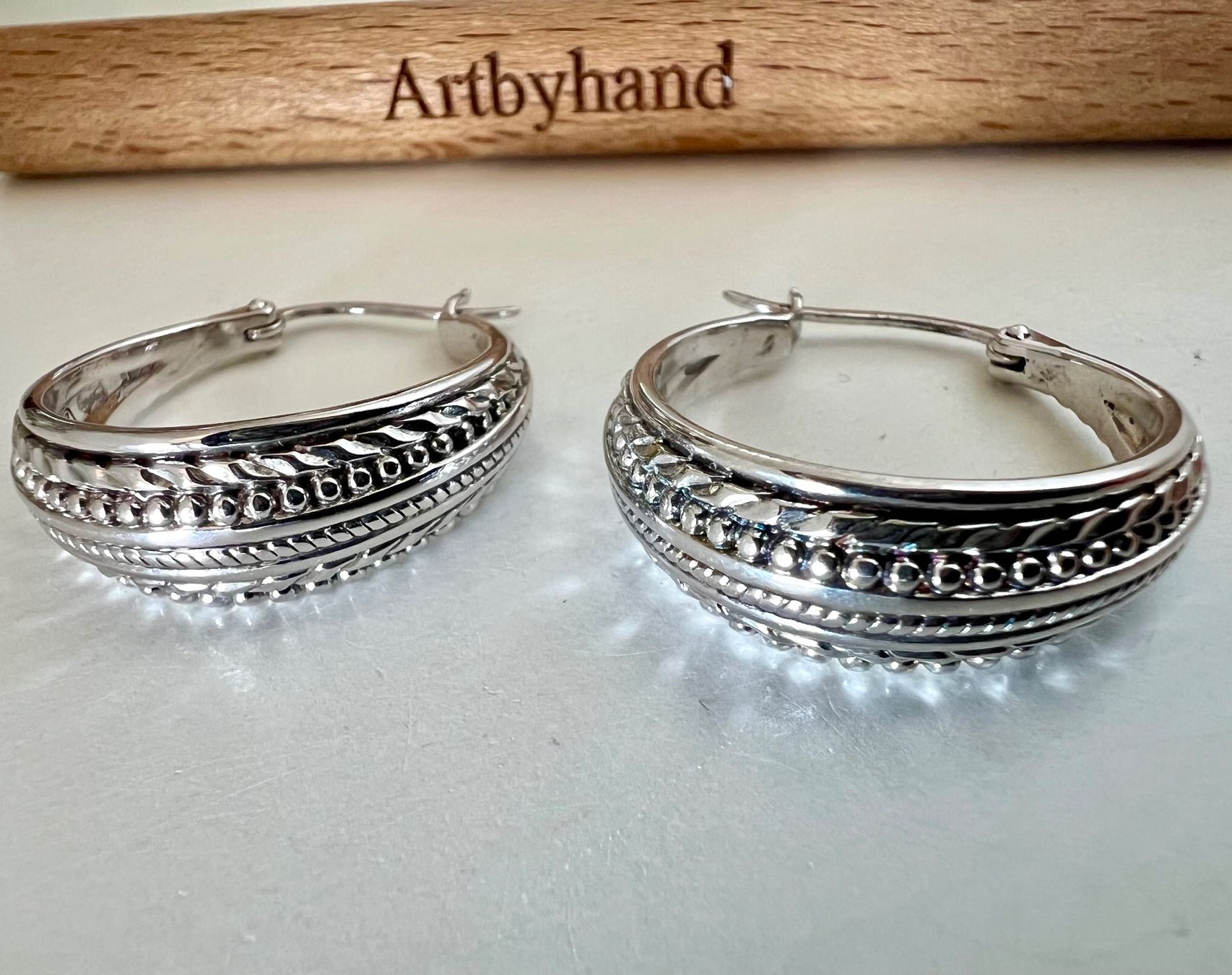 Massive Creolen 925 Silber mit Ornament Struktur – 13 g - (Gebraucht ...