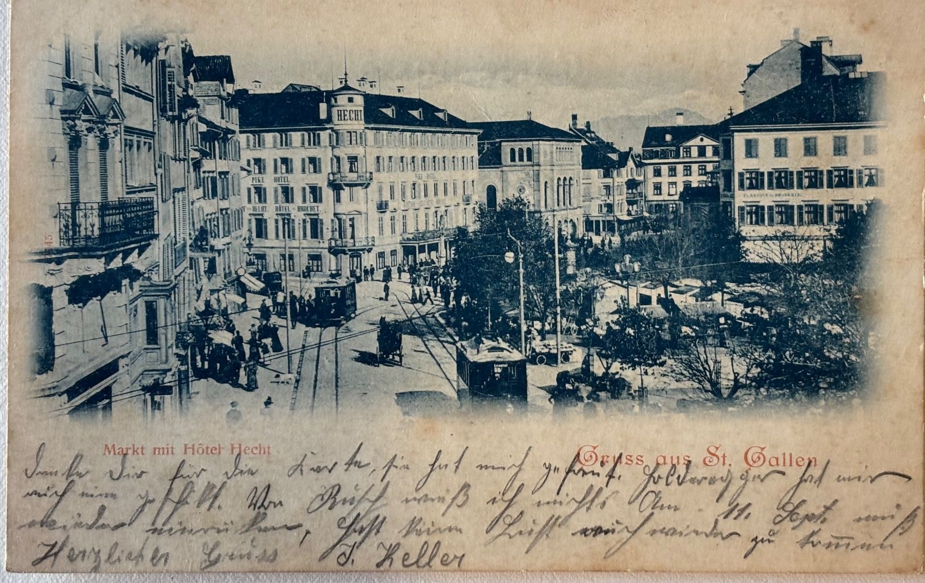 Gruss aus St. Gallen, Markt, Hotel Hecht (Gebraucht) in Frauenfeld für ...