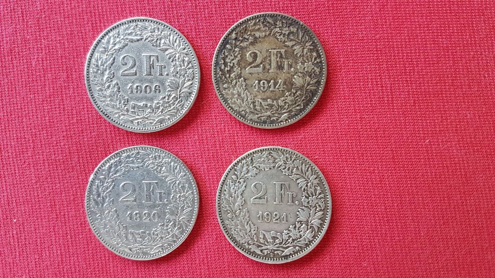 4 x 2 Fr Silbermünzen 1906-1914–1920-1921 ab 1.00 Franken !! | Kaufen auf Ricardo