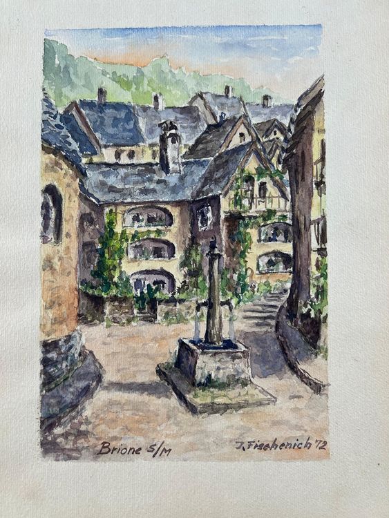 Springbrunnen in der Stadt Aquarell Signiert | Kaufen auf Ricardo