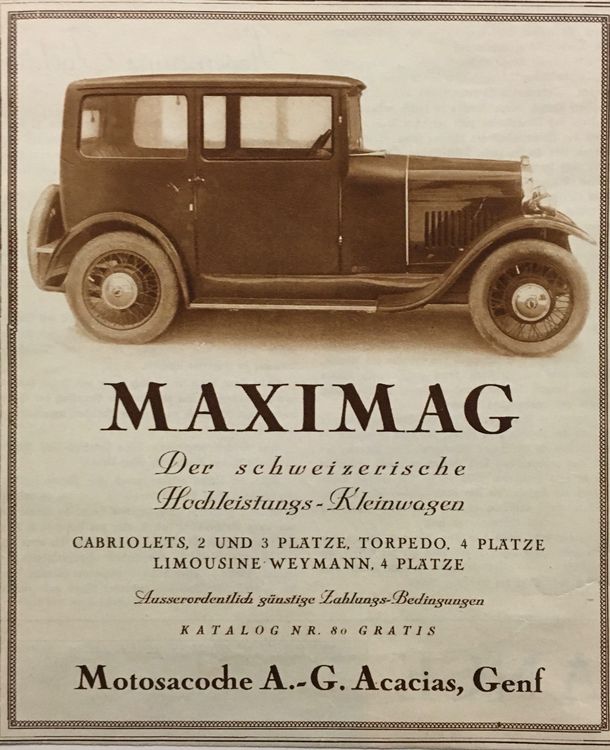 Vintage Reklame, Maximag Auto, Motosacoche, Genève, 1927 | Kaufen auf Ricardo
