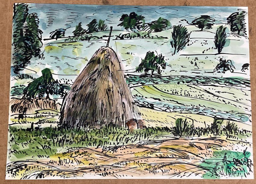 Aquarell Strohhaufen signiert Hans Wullschleger (ID b3340) | Kaufen auf Ricardo