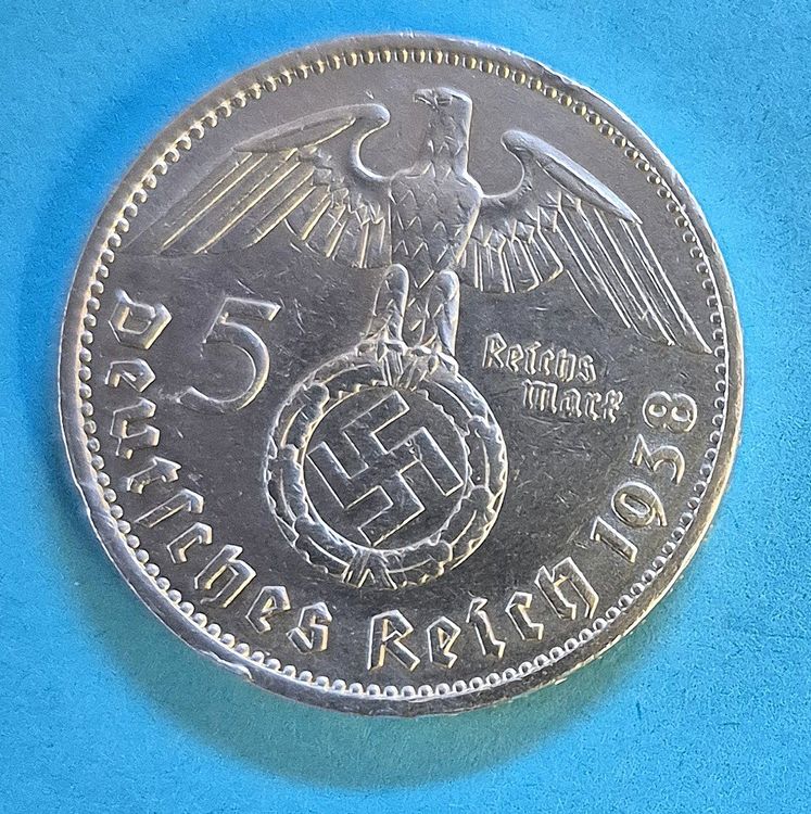 5 ReichsMark 1938 A Silber "Nazi-Deutschland" TopErhaltung (Gebraucht ...