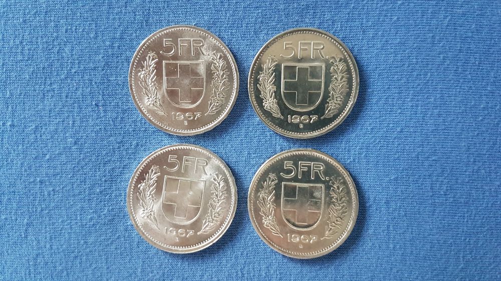 4 x 5 Franken Silbermünzen Jahrgang 1967 ab nur 1 Franken !! (Gebraucht) in Camignolo für CHF 34 ...