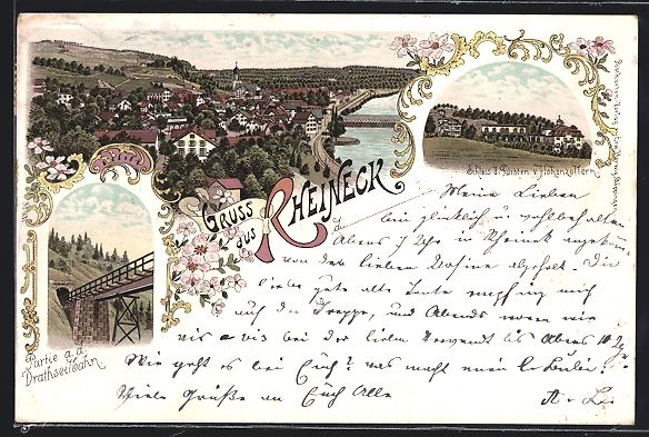 Litho Rheineck, Drahseilbahn, Schloss d. | Kaufen auf Ricardo