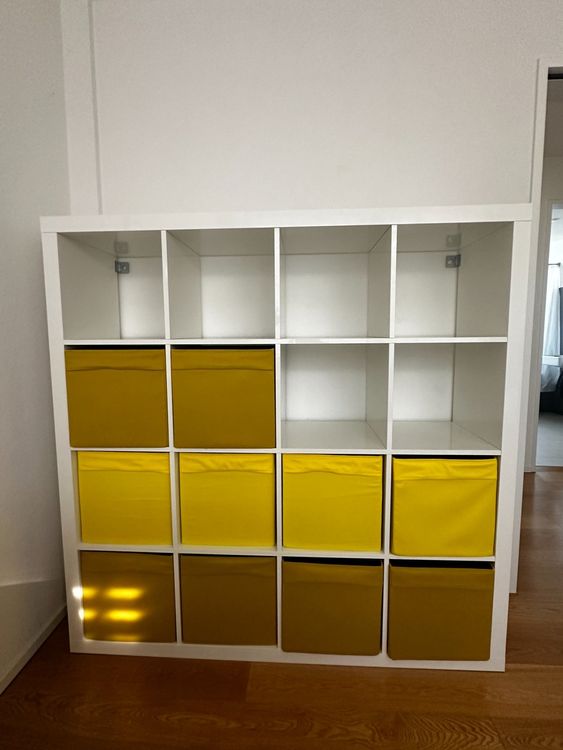 KALLAX Regal 4x4 Fächer, weiss hochglanz, mit 10 Boxen | Acheter sur ...
