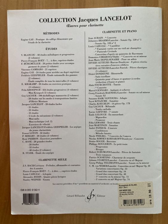 Jacques Lancelot 20 Etudes faciles pour clarinette (Gebraucht) in Subingen für CHF 5 – mit ...