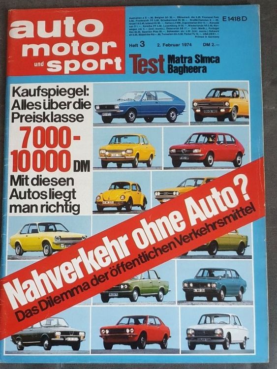 AMS 3/74 VW 412 Matra Simca Bagheera VW 412 xx (Gebraucht) in Flawil ...