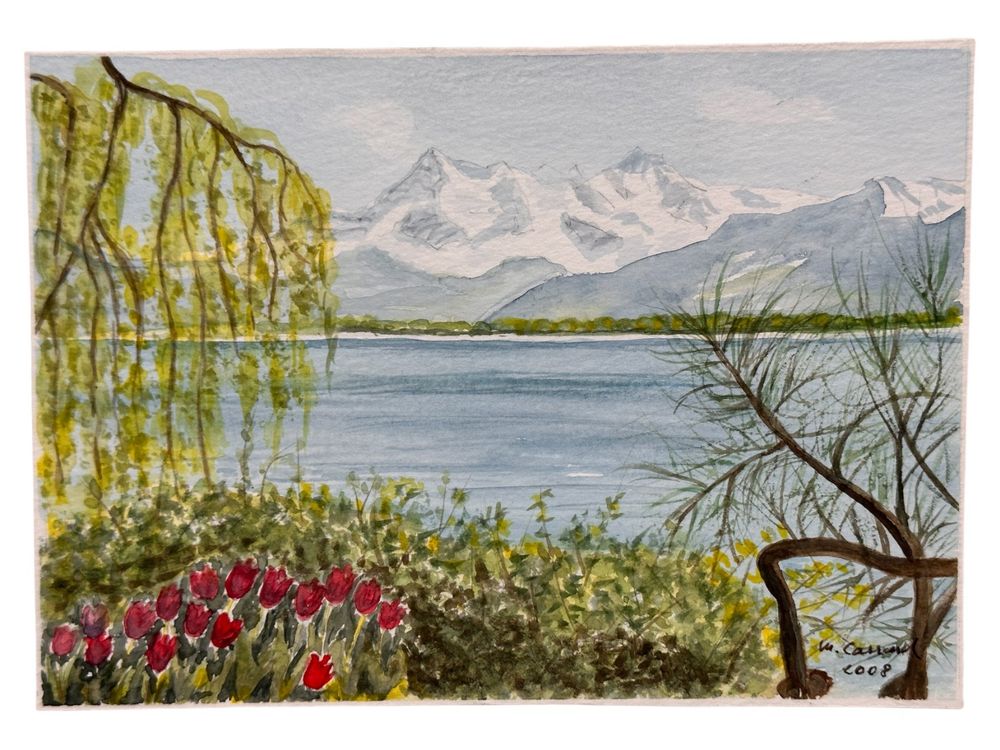 Superbe aquarelle "Bord du lac à Montreux" signée M. CARRARD | Kaufen auf Ricardo